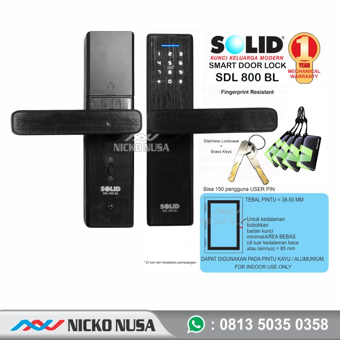 Kunci Elektronik SOLID SDL 800 BL Smart Door Lock Electronic Lock